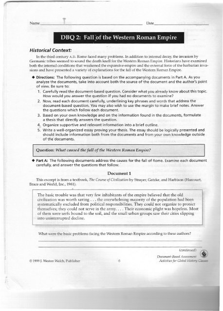 DBQ 2: 'Fall:of the Western Roman Empire