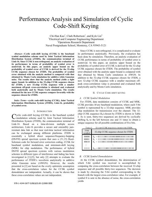 Performance Analysis And Simulation Of Cyclic Code Shift Keying
