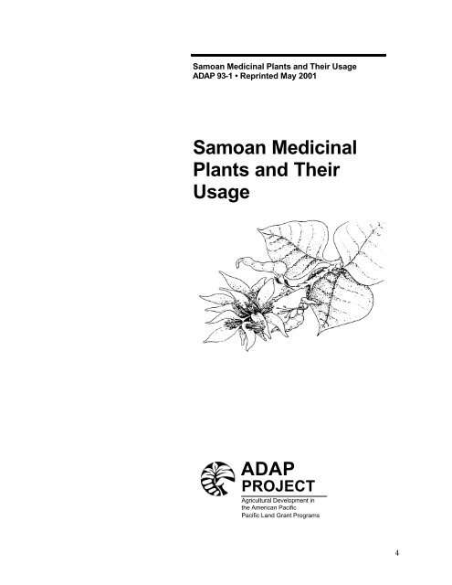 Samoan Medicinal Plants and Their Usage - College of Tropical ...