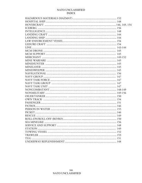 NATO UNCLASSIFIED INDEX P