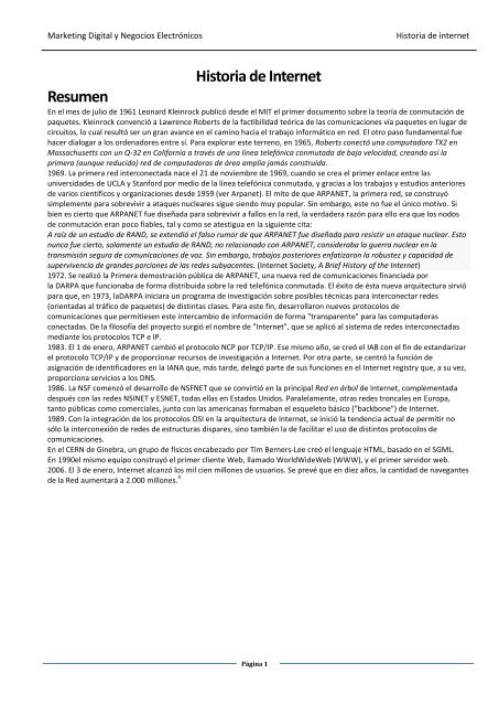 Historia de Internet Resumen