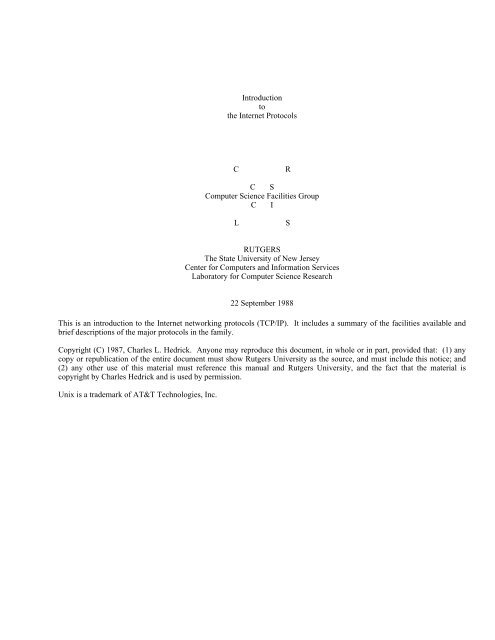 TCP/IP Intro - The Division of Computer Science - Rutgers, The State ...