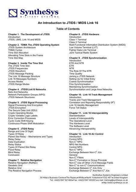 An Introduction to JTIDS / MIDS Link 16 - Synthesys Training