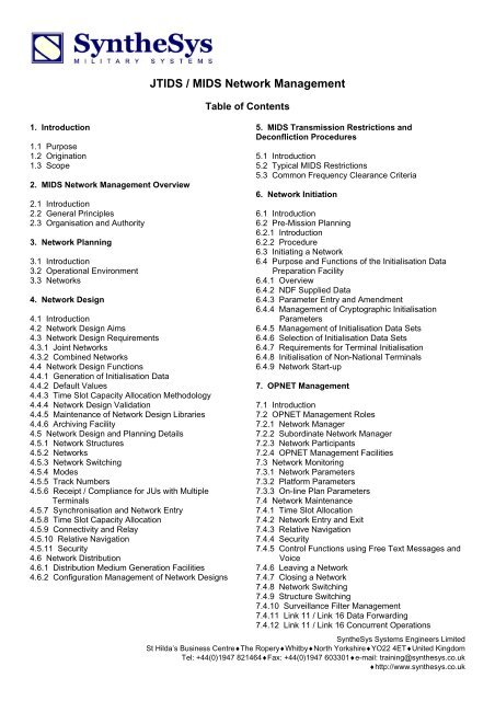 JTIDS / MIDS Network Management - Synthesys Training