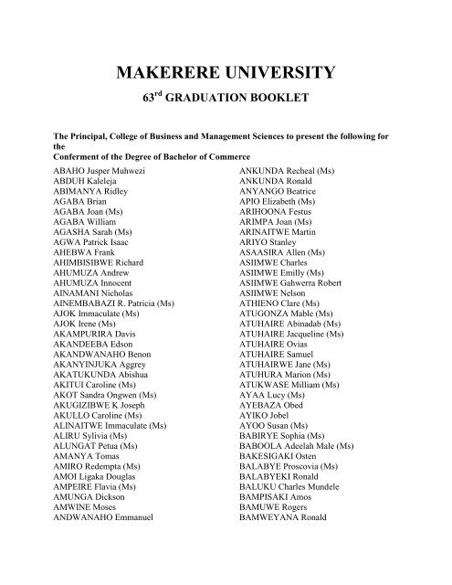 graduation booklet - Makerere University