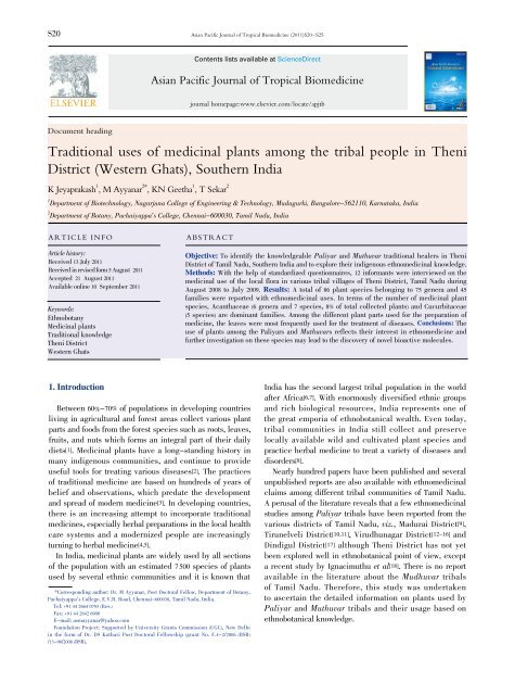 Traditional uses of medicinal plants among the tribal ... - Dr. DS Kothari