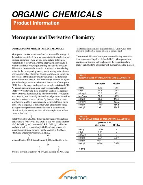 Mercaptans and Derivative Chemistry - Arkema Inc.