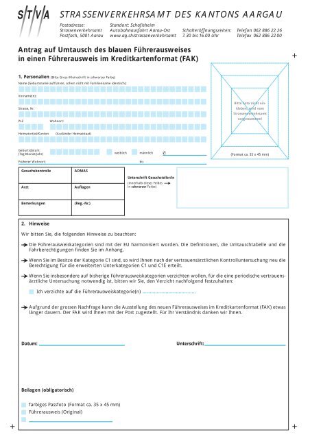 STVA STRASSENVERKEHRSAMT DES KANTONS AARGAU