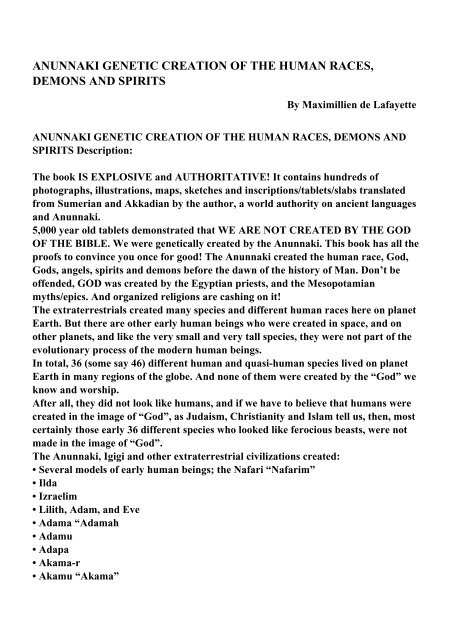 anunnaki genetic creation of the human races, demons and spirits