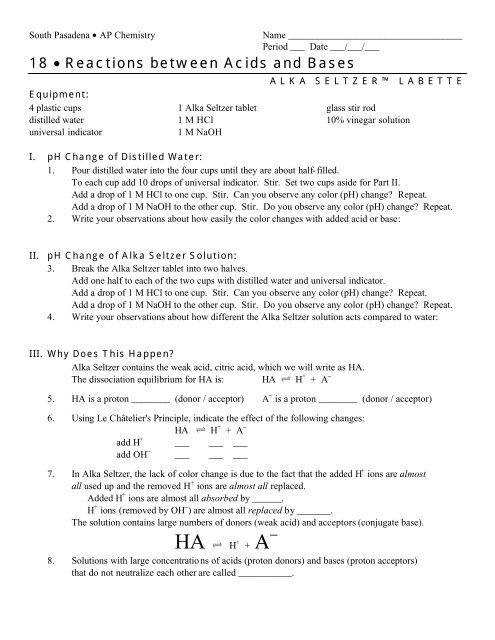18 • Reactions between Acids and Bases - Chemmybear.com