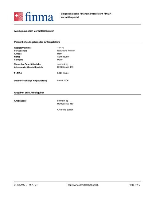 Finma Registerauszug - sennest ag