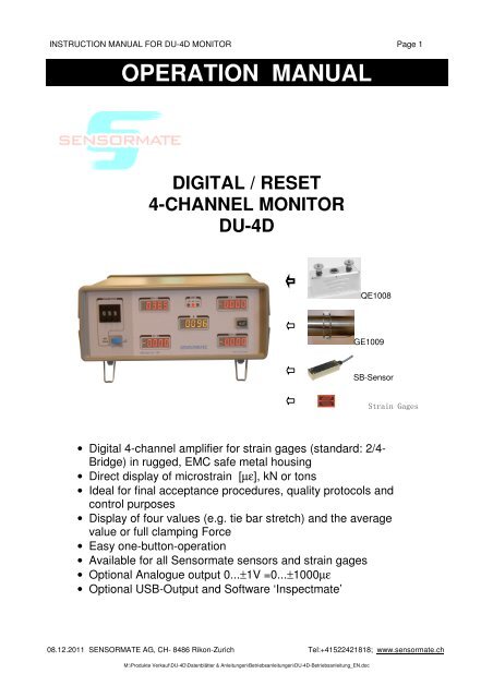 OPERATION MANUAL DIGITAL / RESET 4 ... - sensormate.ch