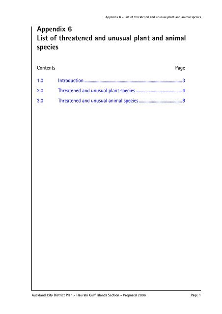 Appendix 6 - List of threatened and unusual plant and animal species