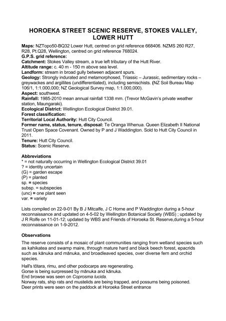 Horoeka species table list