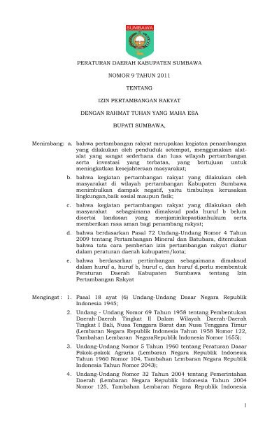 Izin Pertambangan Rakyat - Pemerintah Kabupaten Sumbawa