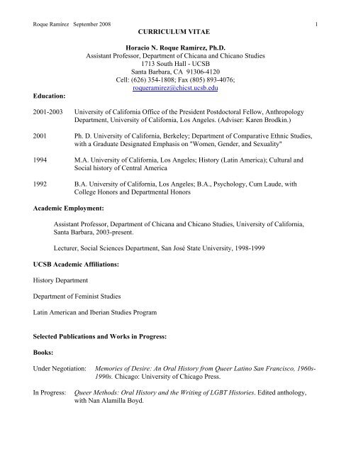 CURRICULUM VITAE Horacio N. Roque Ramírez, Ph.D. Assistant ...