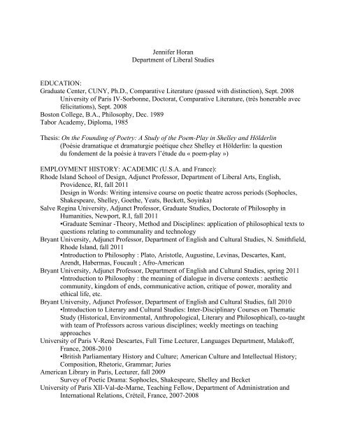 Jennifer Horan's CV - Rhode Island School of Design