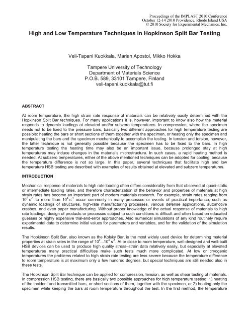High and Low Temperature Techniques in Hopkinson Split Bar Testing