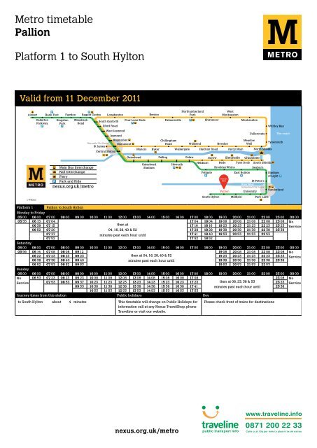 Metro timetable Pallion Platform 1 to South Hylton - Travel North East