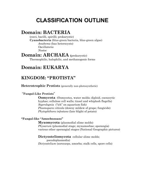 Classification Outline