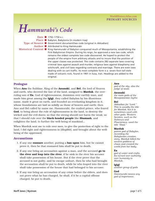Hammurabi's Code - Nystrom's World History Atlas website