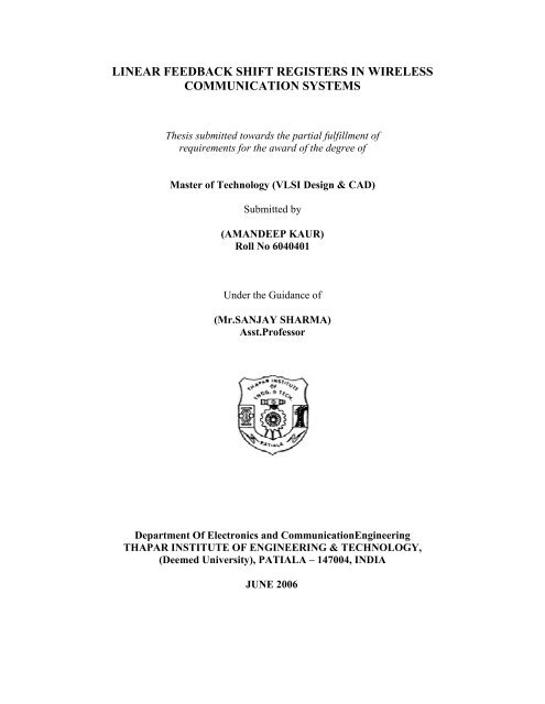 linear feedback shift registers in wireless communication systems