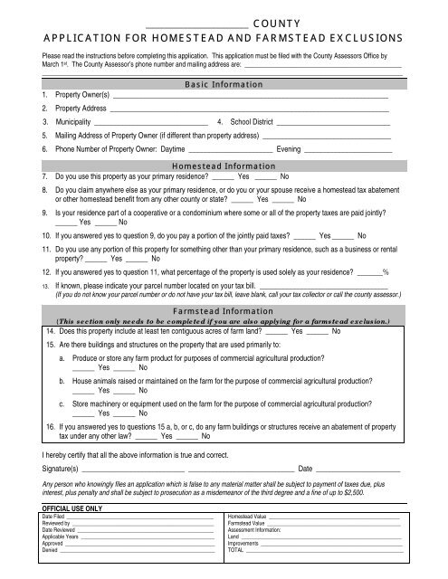 The Application for Homestead and Farmstead ... - Butler County