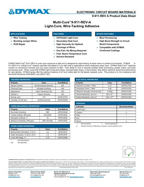 9-911-REV-A Product Data Sheet - Dymax Corporation