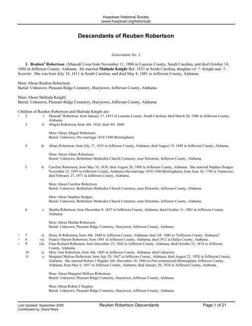 Reuben Robertson Descendants - Hueytown