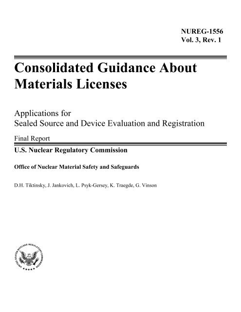 NUREG - 1556, Vol. 3, Rev. 1 - NRC