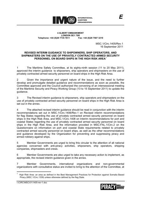 MSC.1/Circ.1405/Rev.1 16 September 2011 REVISED ... - IMO