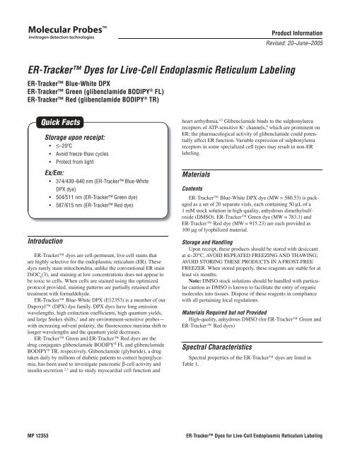ER-Tracker Dyes for Live-Cell Endoplasmic Reticulum Labeling