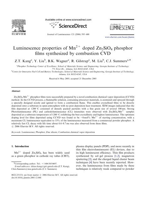 Luminescence properties of Mn doped Zn2SiO4 phosphor films ...