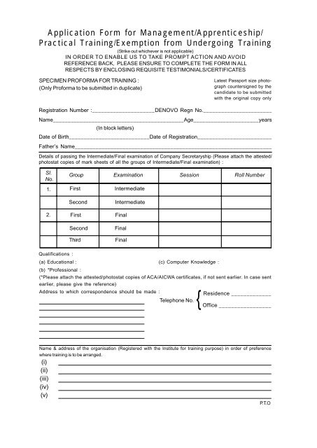 Application Form for Management/Apprenticeship/ Practical ... - Icsi