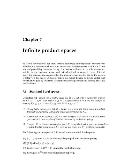 Chapter 7 Infinite product spaces