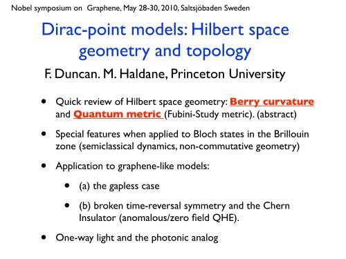 Dirac-point models: Hilbert space geometry and topology
