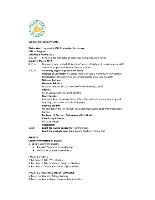 Graduation Ceremony 2012 Divine Word University 30th Graduation ...