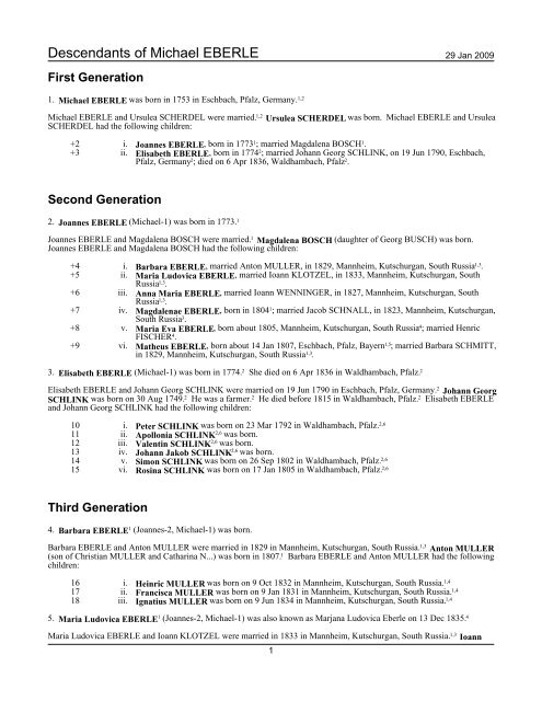 Descendants of Michael EBERLE - by Ed Merck