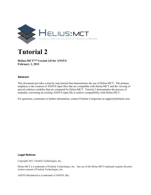 Tutorial 2 (using Helius:MCT with ANSYS CAE - Firehole Composites