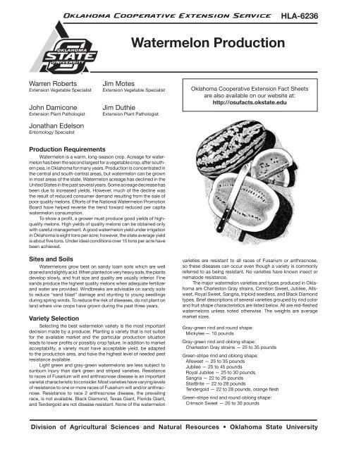 Watermelon Production - OSU Fact Sheets - Oklahoma State ...