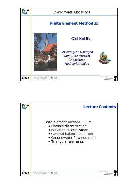 Finite Element Method II Olaf Kolditz Lecture Contents