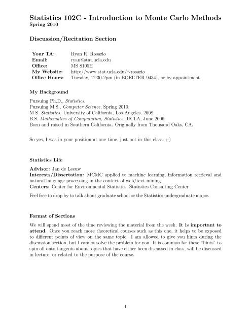 Statistics 102C - Introduction to Monte Carlo Methods - UCLA Statistics