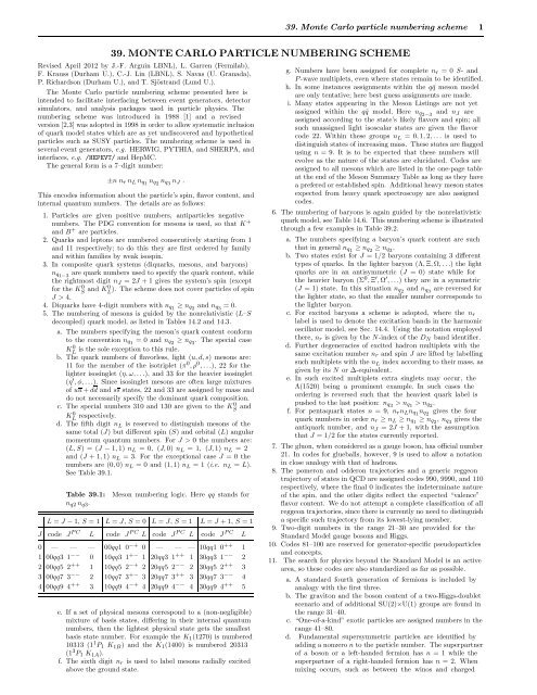 39 Monte Carlo Particle Numbering Scheme Particle Data Group