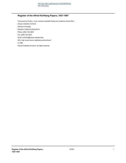 Alfred Kohlberg Papers, - Calisphere