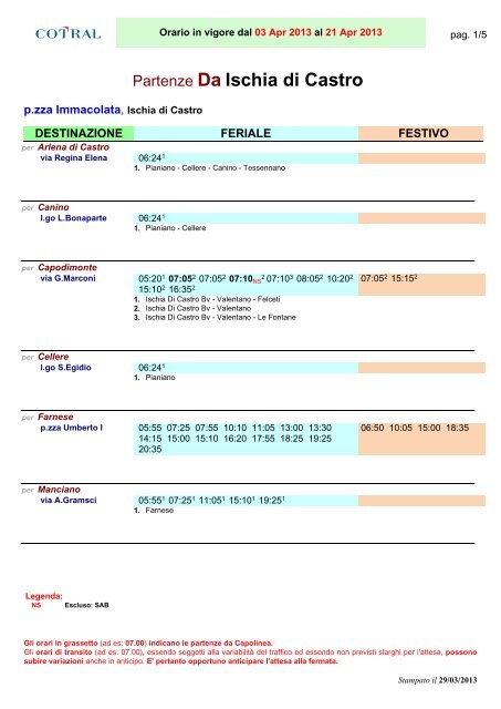Partenze Da Ischia di Castro - Cotral SpA
