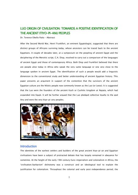 LUO ORIGIN OF CIVILISATION: TOWARDS A ... - Luhya Culture