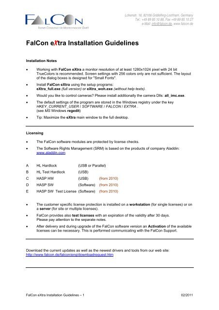 FalCon eXtra Installation Guidelines
