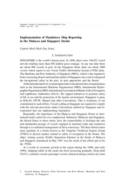Implementation of Mandatory Ship Reporting in the Malacca and ...