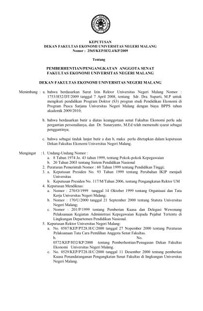 SK Senat 2009 - Fakultas Ekonomi UM - Universitas Negeri Malang