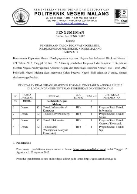 pengumuman - Politeknik Negeri Malang